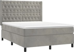 Box spring postel s matrací a LED světle šedá 140x190 cm samet 3139739