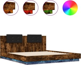 Rám postele s čelem a LED osvětlením kouřový dub 200x200 cm 3209986