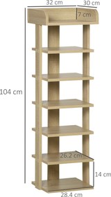 HOMCOM Vstupní dřevěný stojan na boty, organizátor s 6 policemi a horní policí, 32x30x104cm, Dub