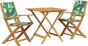 3dílný bistro set vzor listů textil a masivní dřevo 3281884