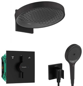 Hansgrohe - Sprchový set s baterií pod omítku, s tělesem, průměr 36 cm, 3 proudy, matná černá SANI21HHH409