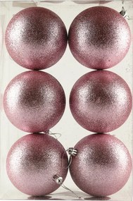 Sada vánočních ozdob růžová 10 cm, glitter jemně růžová, plastová, balení 6 ks