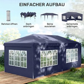 Skládací altán Outsunny 5,85x2,95 m s UV ochranou, bočními stěnami a okny, dveře na zip, robustní ocel, modrý pro zahradu a akce |
