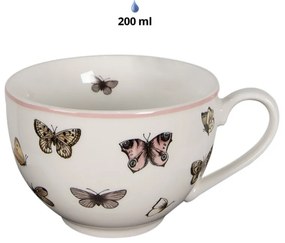 Růžovo-bílý porcelánový šálek s podšálkem s motivem motýlků Butterfly paradise – 200 ml
