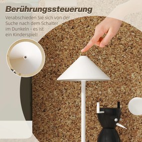 HOMCOM LED stolní lampička s USB kabelem, dotykový spínač, kov, dobíjecí, bílá