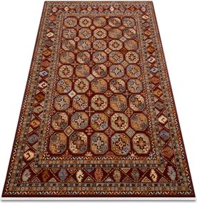 Koberec Vlněný Třásně Ornament rámeček orientální bordó Vintage 80x145 cm