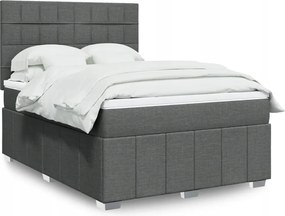 Box Spring Postel S Matrací Textil Tmavě Šedá Blok se čtverci 160 x 200 c
