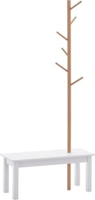 HOMCOM Stojan na kabáty ve tvaru stromu s lavicí, moderní, 6 háčků na zavěšení oblečení a tašek do chodby a vstupu, bambus a MDF, 80x30x180 cm | Aosom