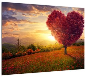 Skleněný obraz stromu ve tvaru srdce (70x50 cm)