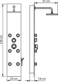 Sprchový panel - skleněný - bílý | 25x44, 6x130 cm
