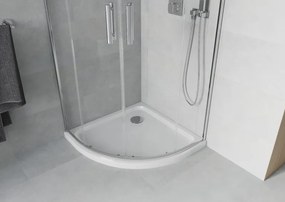 Mexen Rio, čtvrtkruhový sprchový kout 80 x 80 cm, 6mm čiré sklo, chromový profil + bílá sprchová vanička, 863-080-080-01-00-4110