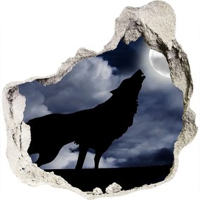 Wallmuralia Díra 3D fototapeta na stěnu Vyjící vlk úplněk 75x75 cm