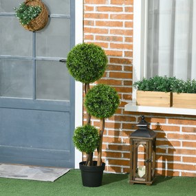 Umělý strom HOMCOM, Umělá rostlina, Zelený buxus se 3 koulí z bambusových listů, Včetně květináče, Pro vnitřní i venkovní použití, Výška 110 cm, Bez …