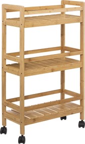 Kuchyňský regál na kolečkách LINHA, 3patrový, bambusový