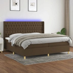 Box spring postel s matrací a led textil tmavě hnědá