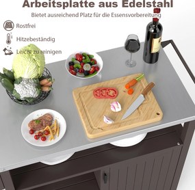 Costway Grilovací vozík na kolečkách grilovací stůl s nerezovým servírovacím
