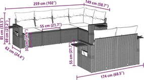 7dílná zahradní sedací souprava a podušky světle šedá polyratan 3252749