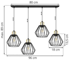 Závěsné svítidlo Nuvola 5, 4x černé drátěné stínítko, g