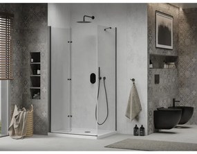 Mexen Lima, sprchový kout se skládacími dveřmi 100 (dveře) x 110 (stěna) cm, 6mm čiré sklo, černý profil + slim sprchová vanička bílá s černým sifonem, 856-100-110-70-00-4010B