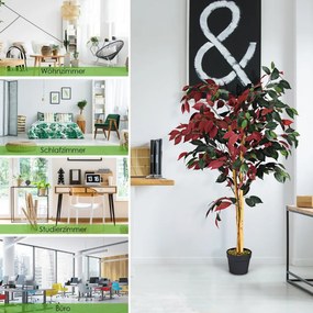 Costway 120 cm velký zelený fíkus v květináči umělý strom realistické zelené