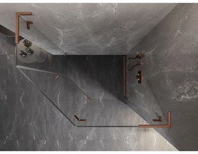 Mexen Lunar, L pravý výklopný pětiúhelníkový sprchový kout 100 x 80 cm, 8mm čiré sklo, profil měděná matná, 831L-100P-080L-65-00-P