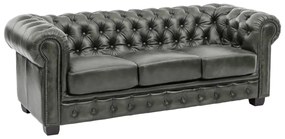 furniture-nabytek.cz - Masivní třímístná pohovka Chesterfield z pravé kůže, zelená – 200×90×72 cm