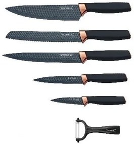 5dílná sada kuchyňských nožů s nepřilnavým povrchem a se škrabkou Royalty Line RL-DC5B / černá/měděná