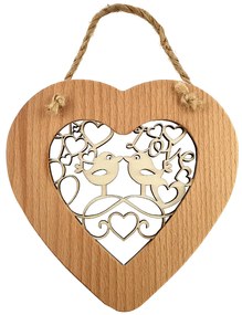 AMADEA Dřevěné srdce s vkladem - ptáčci, masivní dřevo, velikost 16 cm