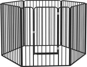 PawHut Velký Dog Playpen se 6 Modulárními Panely pro Vnitřní a Venkovní Použití, Psí Brána z Oceli s Dveřmi, 164x83x100 cm, Černá | Aosom