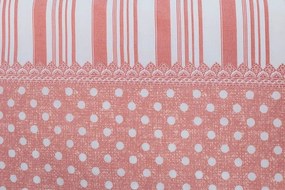 Krepové povlečení selského stylu růžové barvy s bílým puntíkem a po stranách s proužky 1x 140/200, 1x 90/70