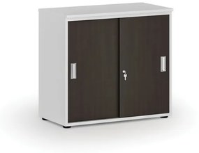 Kancelářská skříň se zasouvacími dveřmi PRIMO WHITE, 740 x 800 x 420 mm, bílá/wenge