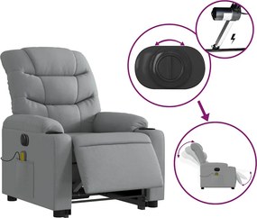 Elektrické zvedací masážní polohovací křeslo světle šedé textil 3206672