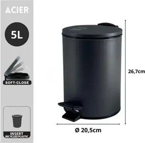 Spirella ADELAR pedálový odpadkový koš 5 L matná černá / ocel