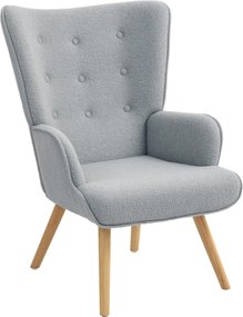 HOMCOM Křeslo s Boucle Potahem, Moderní Čalouněné Křeslo se Dřevěnými Nohy, Ergonomické Opěradlo a Područky, pro Jídelnu, Obývací Pokoj, Ložnici, Kanc