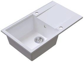 Sink Quality Sink55, kuchyňský granitový dřez 780x460x215 mm + chromový sifon, bílá, SKQ-SINK.W.1KDOL.X