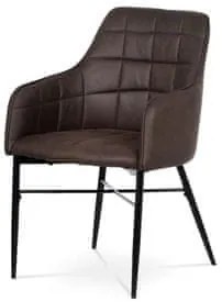 Autronic Moderní jídelní židle Jídelní židle, potah hnědá látka v dekoru vintage kůže, kovová čtyřnohá podnož, (AC-9990 BR3)