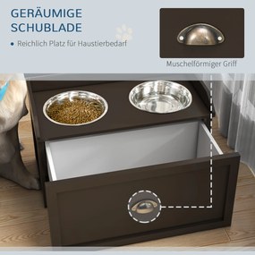 Miska pro psy PawHut, 2 x 2 litry, vyvýšená miska se zásuvkou, miska z nerezové oceli, krmná stanice pro velké psy, káva