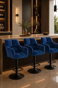LuxuryForm DESIGN Barová židle AMALFI VELUR na černé kulaté podstavě - modrá