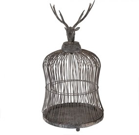 Šedá antik kovová dekorace ptačí klec jelen Deer - Ø 26*50 cm