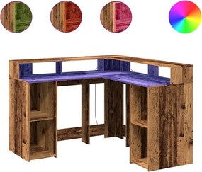 Psací stůl s LED světly old wood 130x130x91 cm kompozitní dřevo 3309454