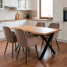 Vikio Jídelní set pro 4 osoby 160x90 cm soft dub noha X béžová židle s područkami VJS226-4CA