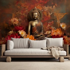 Gario Fototapeta Socha meditujícího Budhy a barevné květiny Materiál: Vliesová, Rozměry: 200 x 140 cm