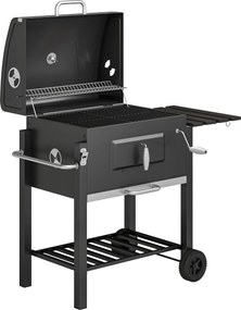 Outsunny grilovací vozík na dřevěné uhlí BBQ stojan na grilování z nerezové oceli černý 113x65x108cm pro zahradu a terasu
