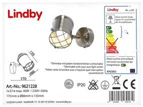 Lindby Lindby - LED Stmívatelné nástěnné svítidlo EBBI 1xE14/5W/230V LW0279