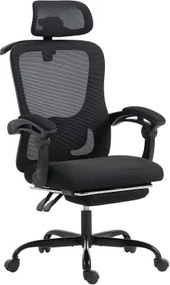 HOMCOM ergonomická kancelářská židle, síťová kancelářská židle s nastavitelnou opěrkou hlavy, bederní opěrka, 64x64x124 cm, černá