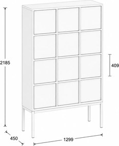 Kancelářská skříň FRAME, černá podnož, 12x dveře, 1299 x 450 x 2185 mm, PUSH-lock, bříza