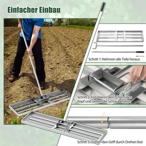Costway Urovnávací hrábě s ergonomickou rukojetí, robustní nářadí na trávu