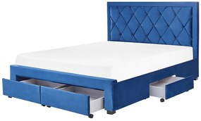 Sametová postel s úložným prostorem 160 x 200 cm modrá LIEVIN Beliani