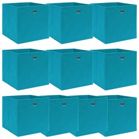 Úložné boxy 10 ks bledě modré 32 x 32 x 32 cm textil 288375