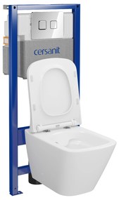 Cersanit City, System50 PNEU podomítkový rám + závěsná wc mísa City Square CleanOn + chromové tlačítko Circle, S701-776
